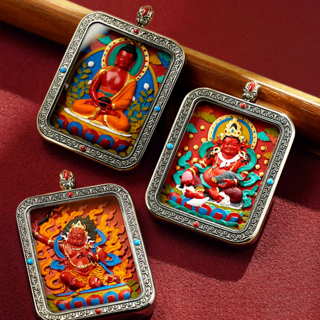 QiLing Aura Hand-Painted Thangka Cinnabar White Copper Pendant Necklac