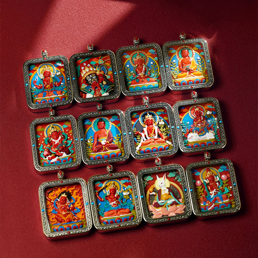 QiLing Aura Hand-Painted Thangka Cinnabar White Copper Pendant Necklac
