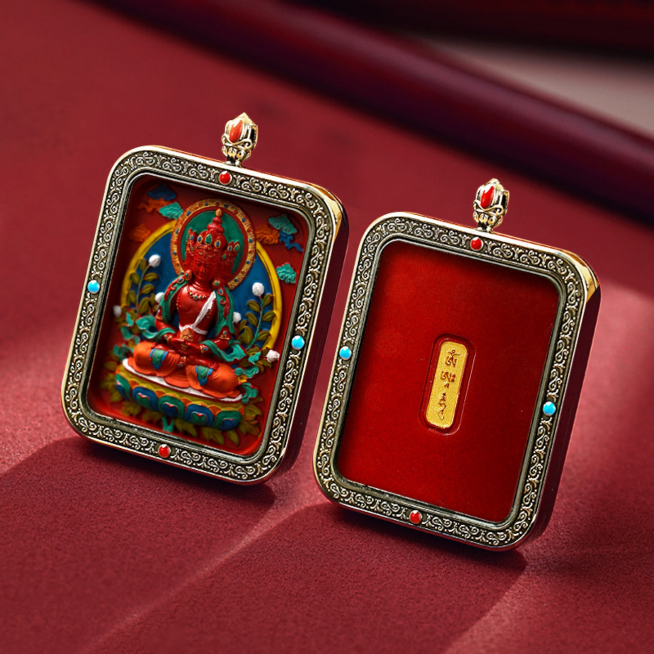 QiLing Aura Hand-Painted Thangka Cinnabar White Copper Pendant Necklac