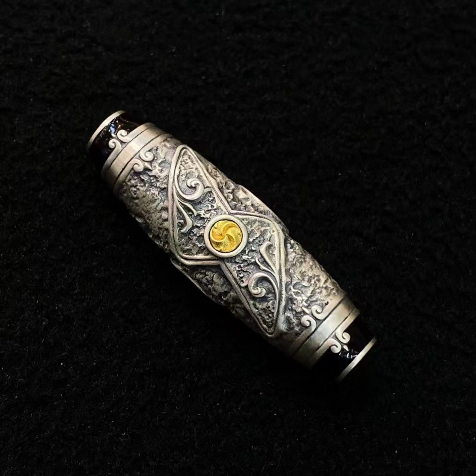 Tibetan Cloisonné Lightning Dzi Bead Silver Amulet Pendant