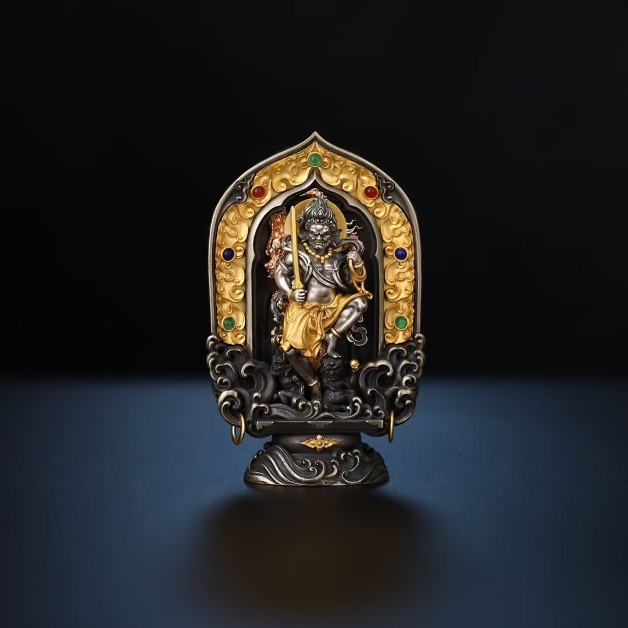 Tibetan Hand-Carved Acala (Fudo Myo-o) Silver Shrine Statue