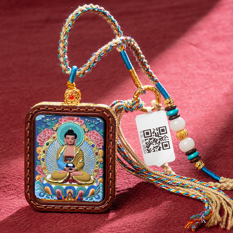Tibetan Hand-Painted Buddha Thangka Gawu Box Amulet